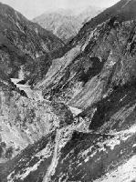 Rugged country on the Midland Railway route. Mount Torlesse in the ...